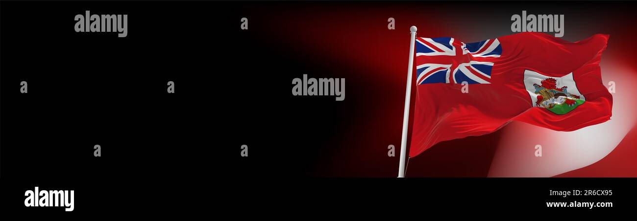 official flag of Bermuda waving at colorful background, panoramic view ...