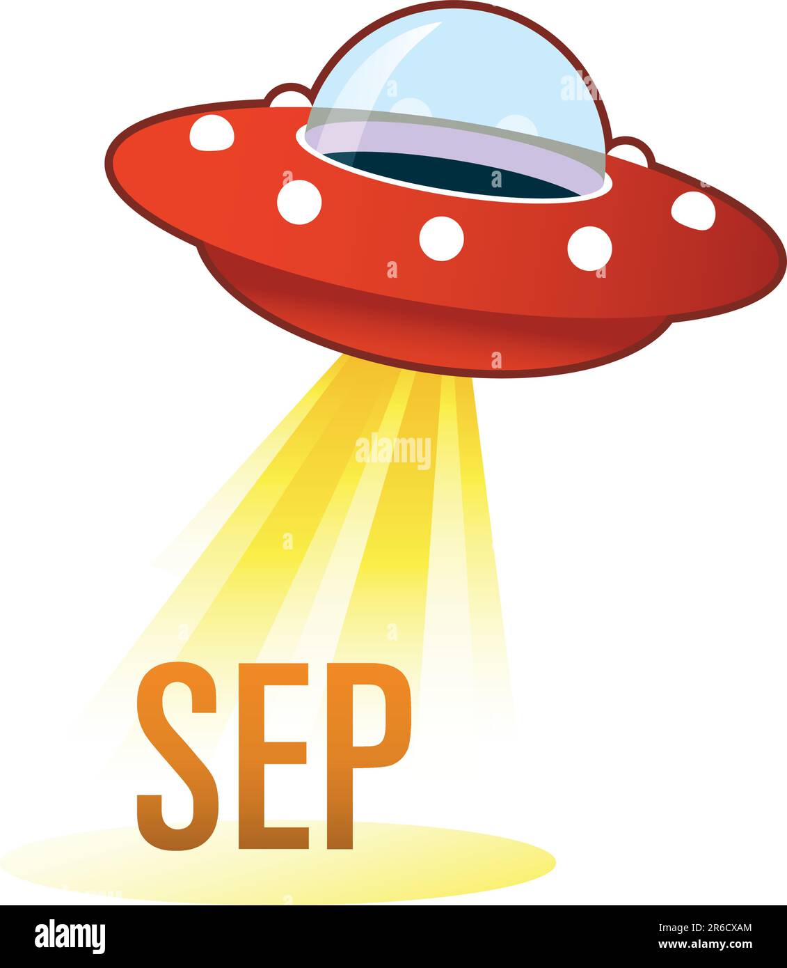 September calendar month icon on retro flying saucer UFO with light ...