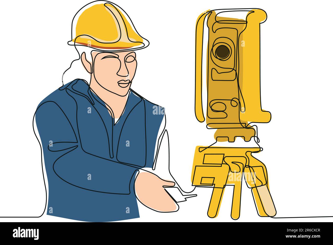 Close up of Caucasian worker with helmet on head using tablet for work ...