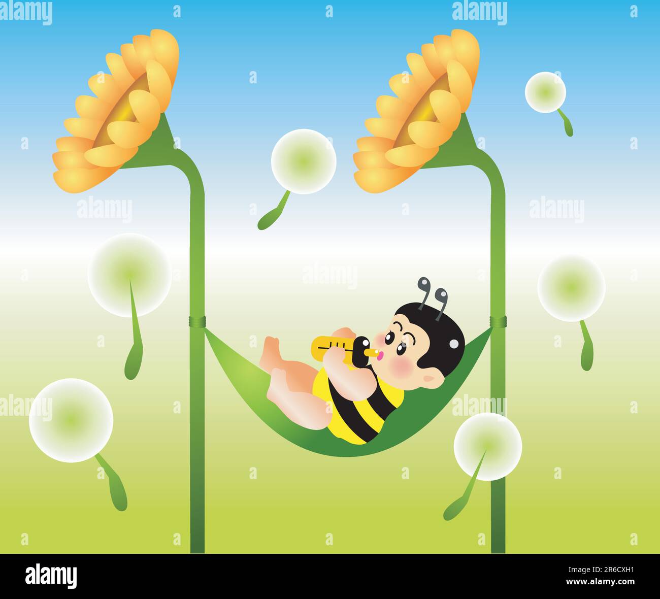 vector illustration for a baby bee drinking milk on a swing Stock ...