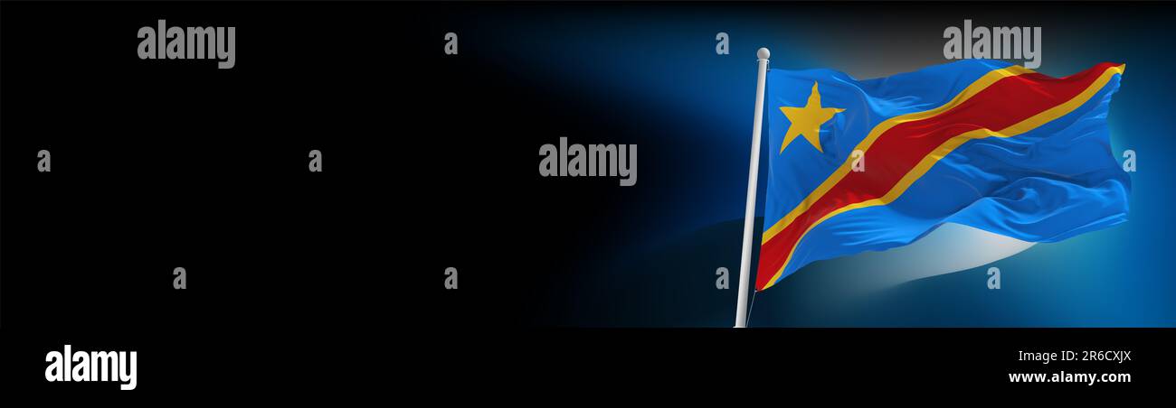 official flag of Congo Kinshasa waving at colorful background ...