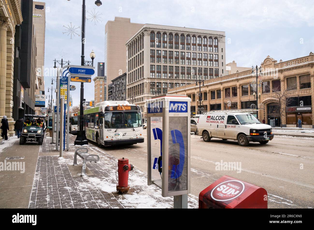 Winnipeg, Manitoba, Canada - 11 17 2014: Winter view of Fort bus stop ...