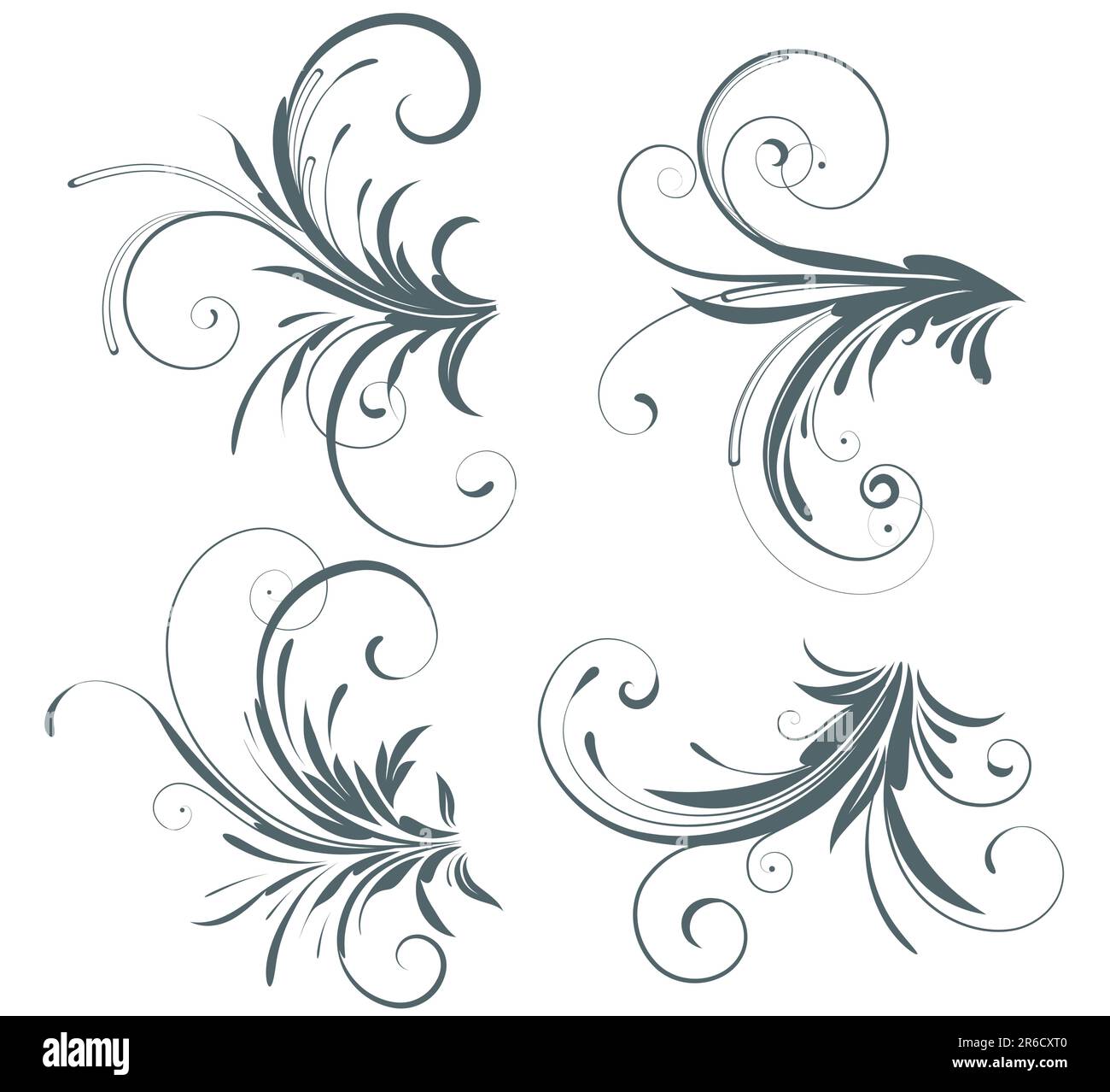 Vector illustration set of four swirling flourishes decorative floral ... Vector illustration set of four swirling flourishes decorative floral ...