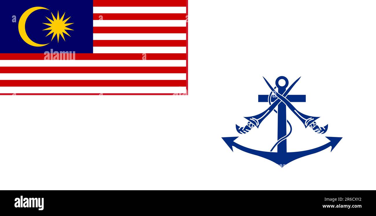 Top view of flag Naval Ensign Malaysia. Malaysian travel and patriot concept. no flagpole. Plane ...