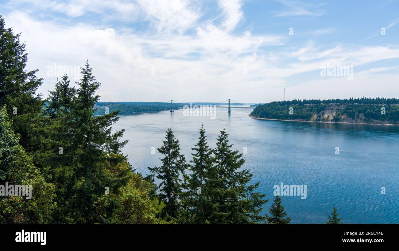Aerial view of the Tacoma Narrows from above Point Defiance Stock Photo ...