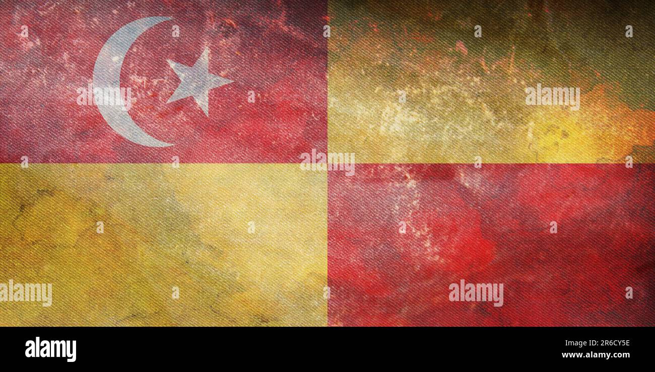 Top view of retro flag Selangor Malaysia with grunge texture. Malaysian travel and patriot ...