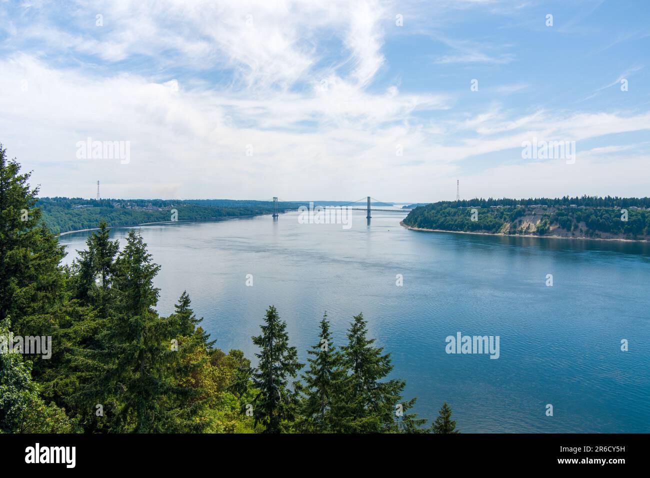 Aerial view of the Tacoma Narrows from above Point Defiance Stock Photo ...