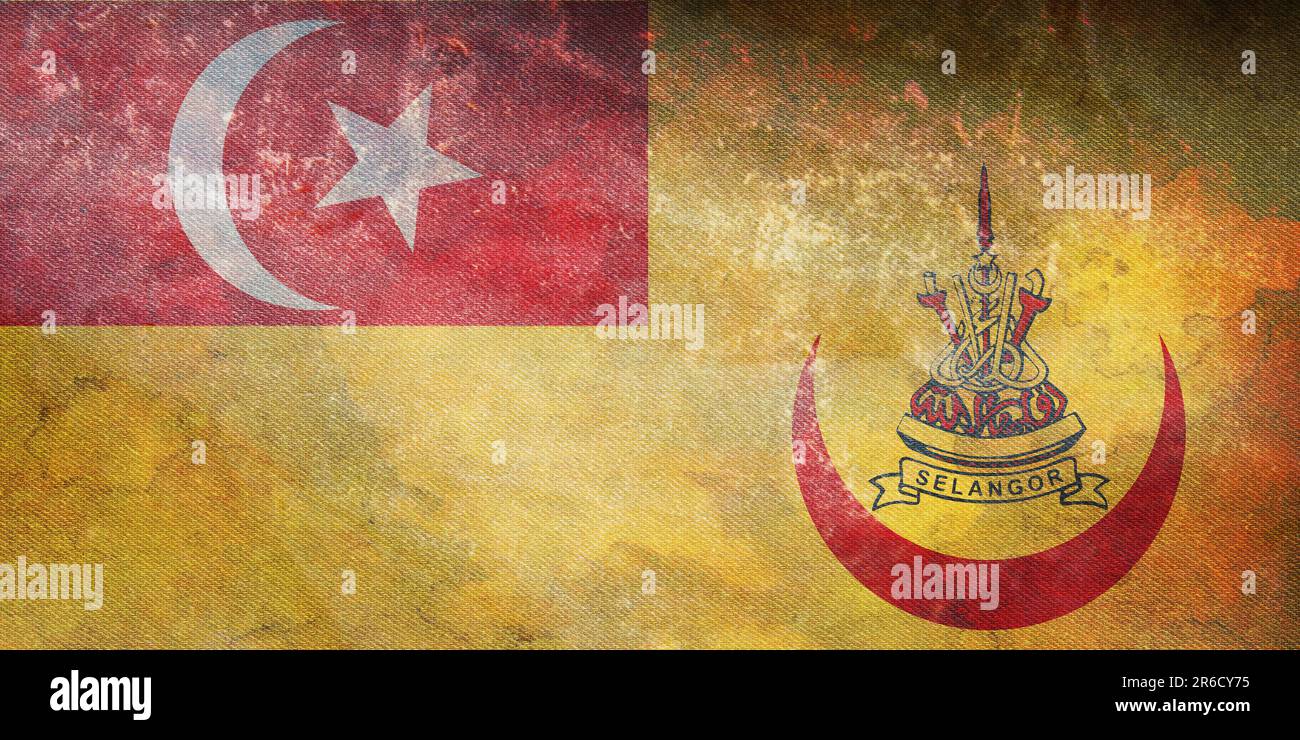 Top view of retro flag Standard of the Sultan of Selangor Malaysia with grunge texture ...