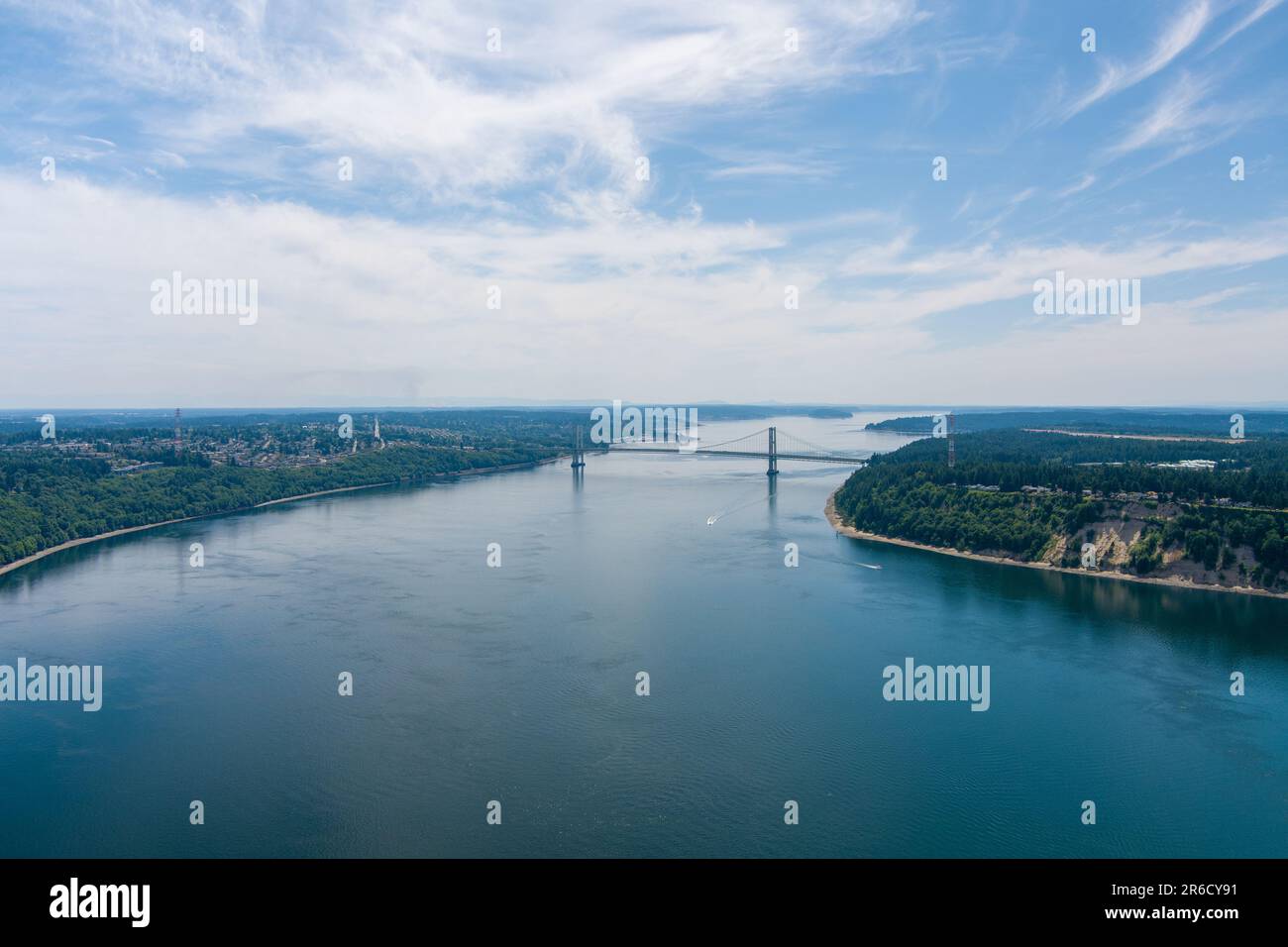 Aerial view of the Tacoma Narrows from above Point Defiance Stock Photo ...