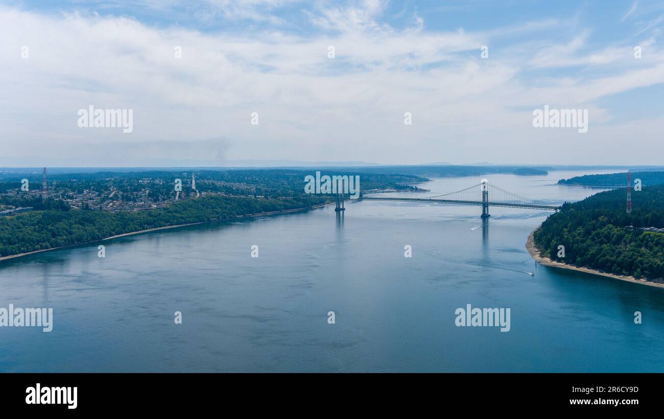 Aerial view of the Tacoma Narrows from above Point Defiance Stock Photo ...