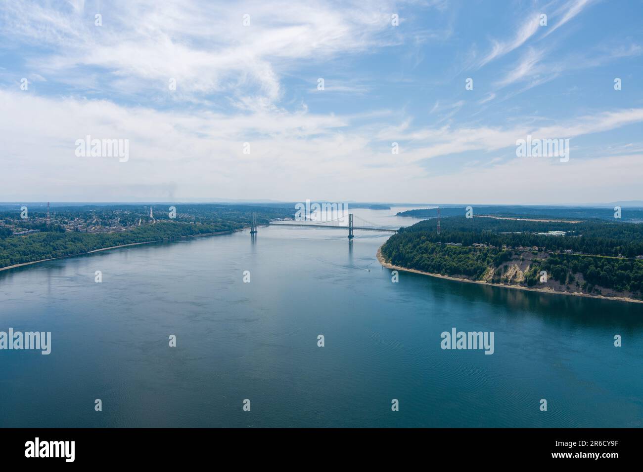 Aerial view of the Tacoma Narrows from above Point Defiance Stock Photo ...