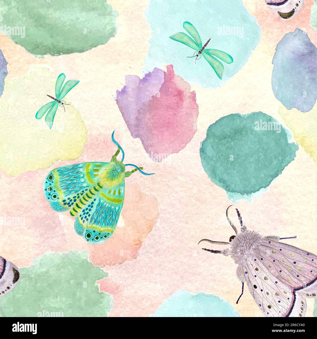 Hand painted watercolor stain delicate moth pattern Stock Photo - Alamy