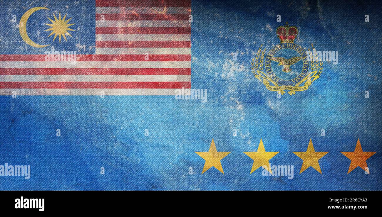 Top view of retro flag the Chief of the Royal Malaysian Air Force Malaysia with grunge texture ...