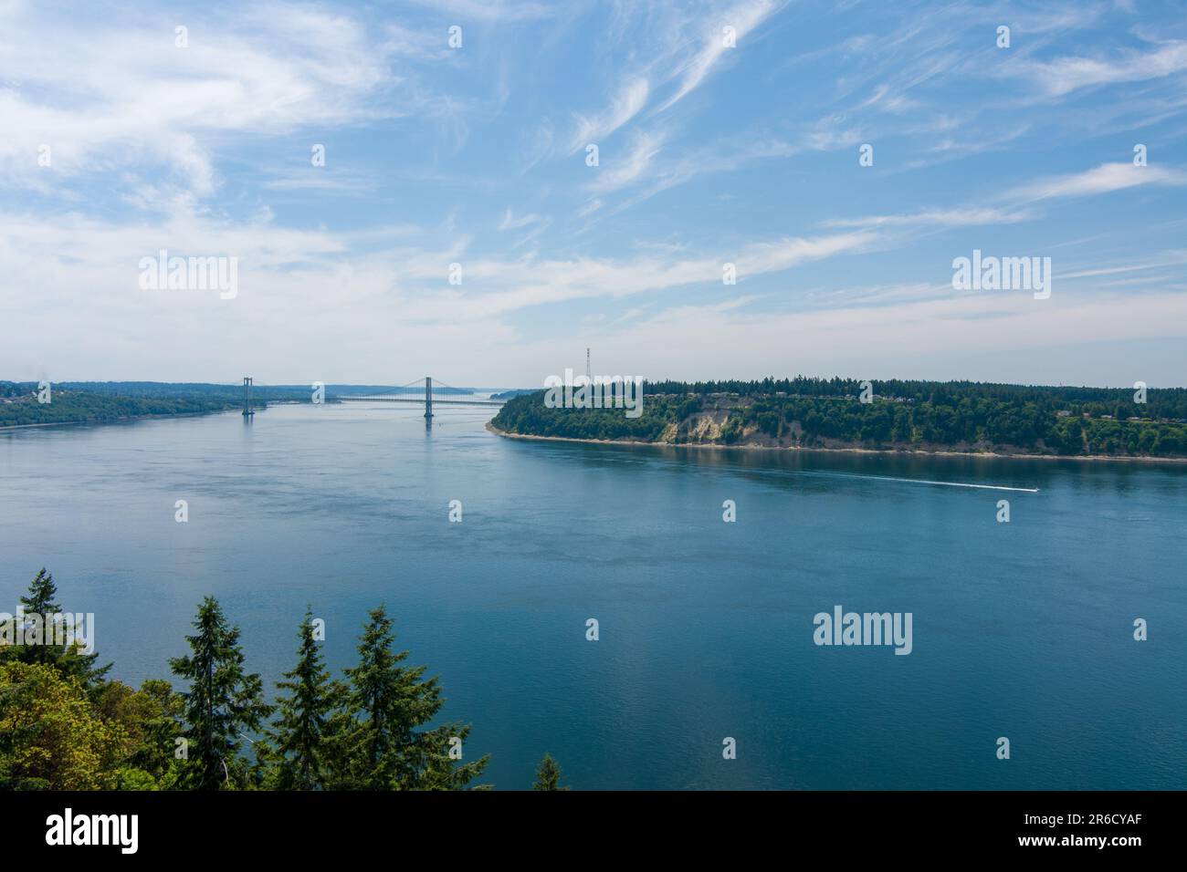 Aerial view of the Tacoma Narrows from above Point Defiance Stock Photo ...