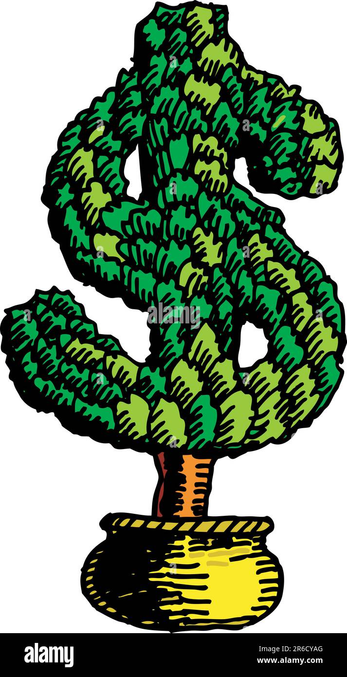 vector illustration for a dollar shape pot plant, finance Stock Vector ...