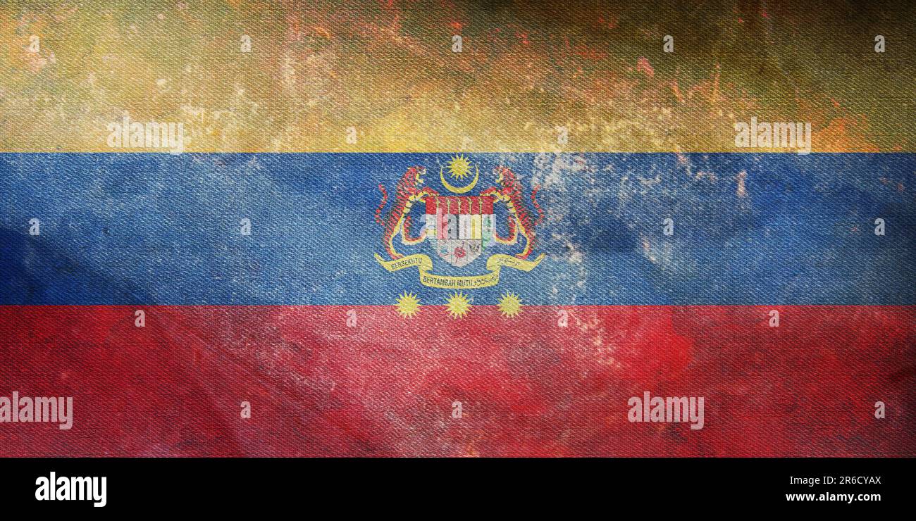 Top view of retro flag the Federal Territories Malaysia with grunge texture. Malaysian travel ...