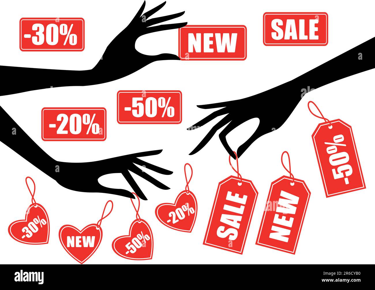 Hands holding red sale badges, vector Stock Vector Image & Art - Alamy