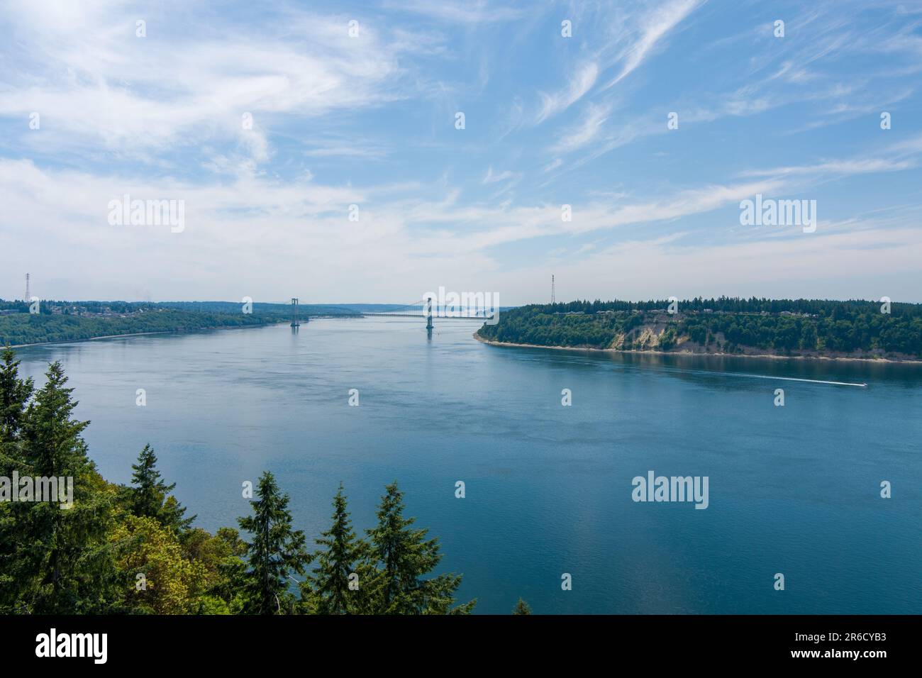 Aerial view of the Tacoma Narrows from above Point Defiance Stock Photo ...