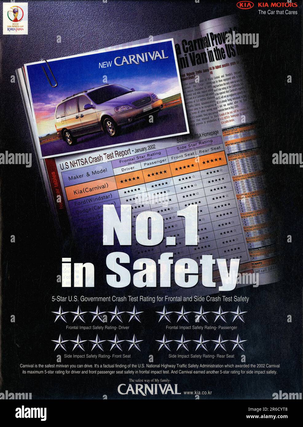 KIA Carnival - No 1 in safety advert in a magazine 2002 Stock Photo - Alamy