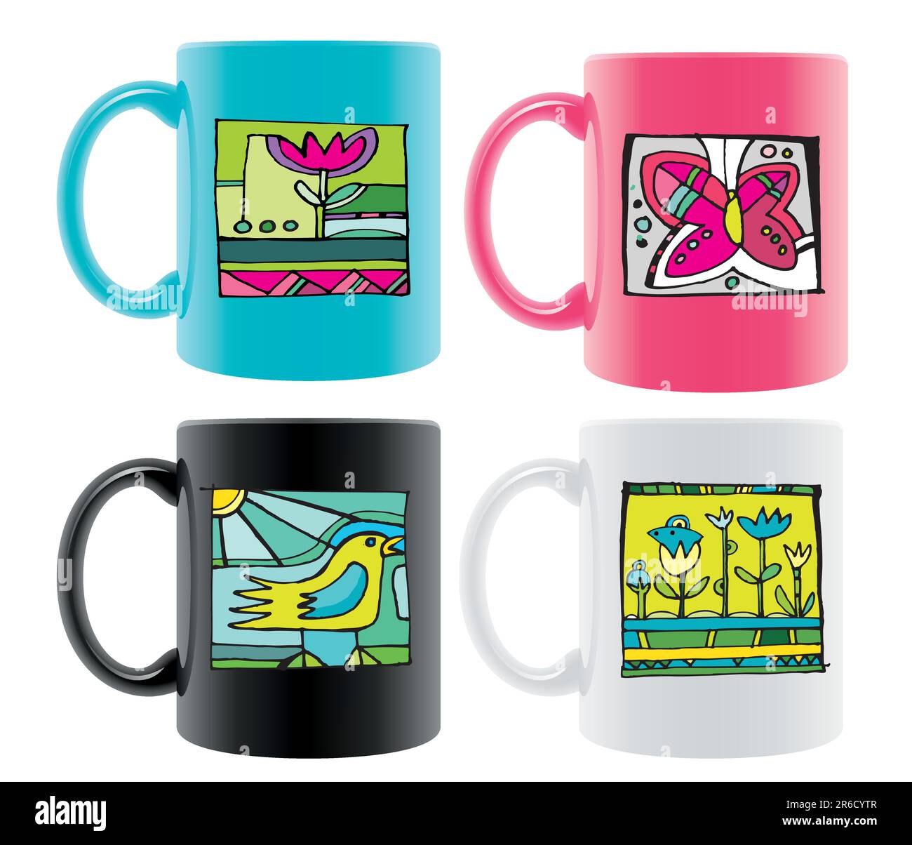 Six colored mugs with abstract summer drawings Stock Vector Image & Art ...