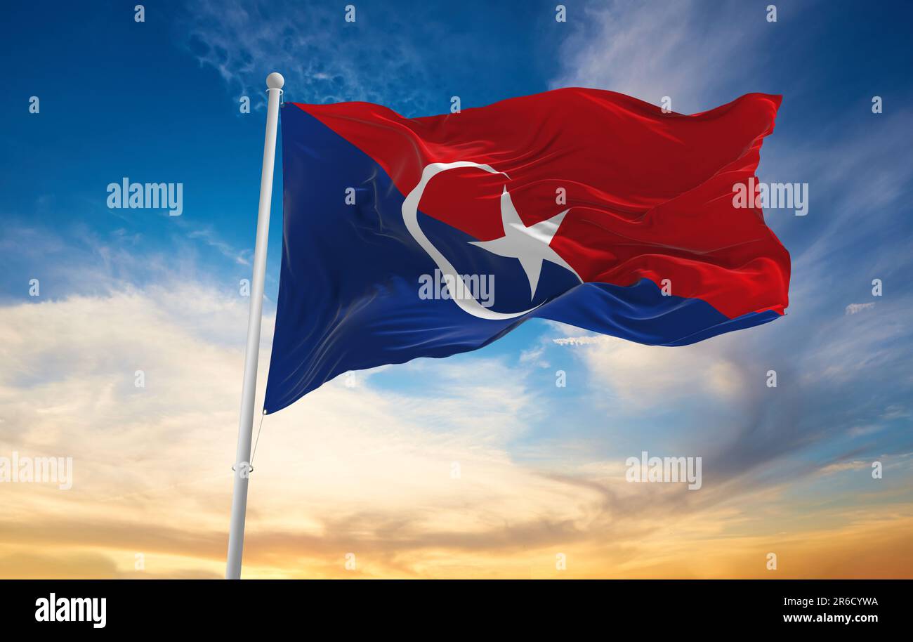 official flag of Johor Bahru, Johor Malaysia at cloudy sky background ...