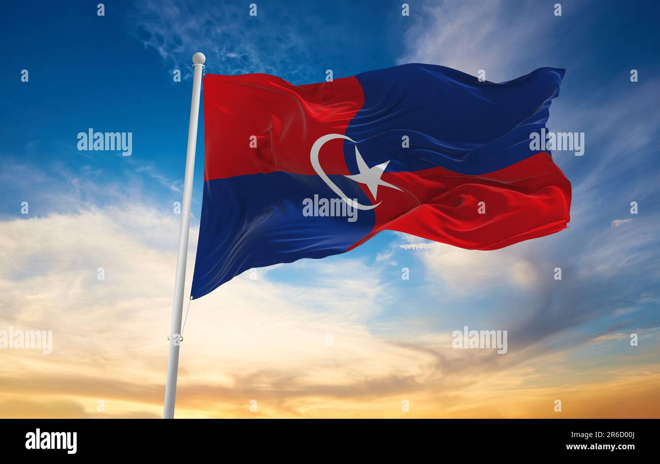 official flag of Kulai, Johor Malaysia at cloudy sky background on ...