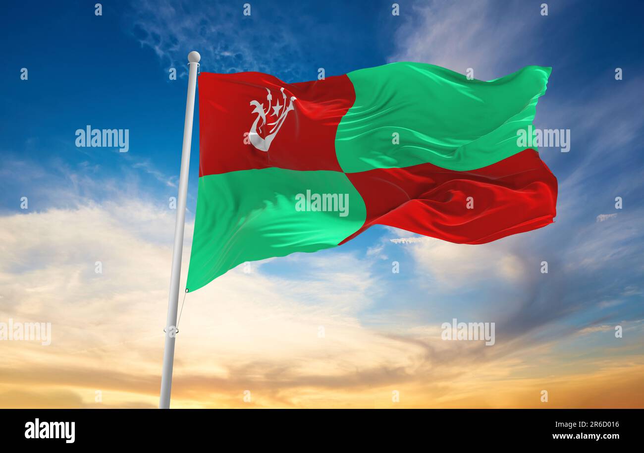 official flag of Machang, Kelantan Malaysia at cloudy sky background on ...