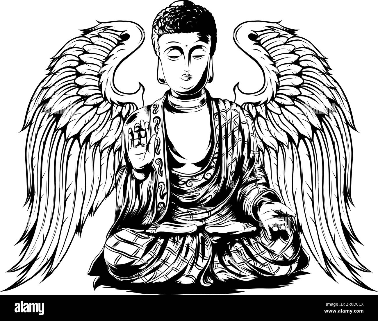 monochrome buddha with wings vector illustration design Stock Vector ...