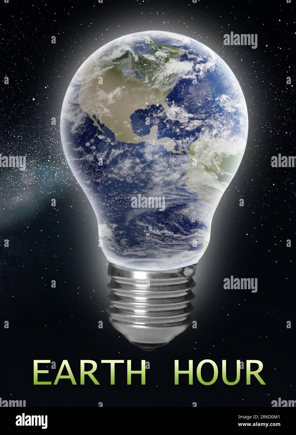 Take care of your home. Words Earth Hour and light bulb with planet ...