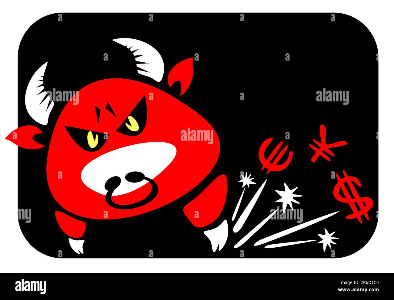 Cartoon red bull and money. Symbol of game at a stock exchange Stock ...