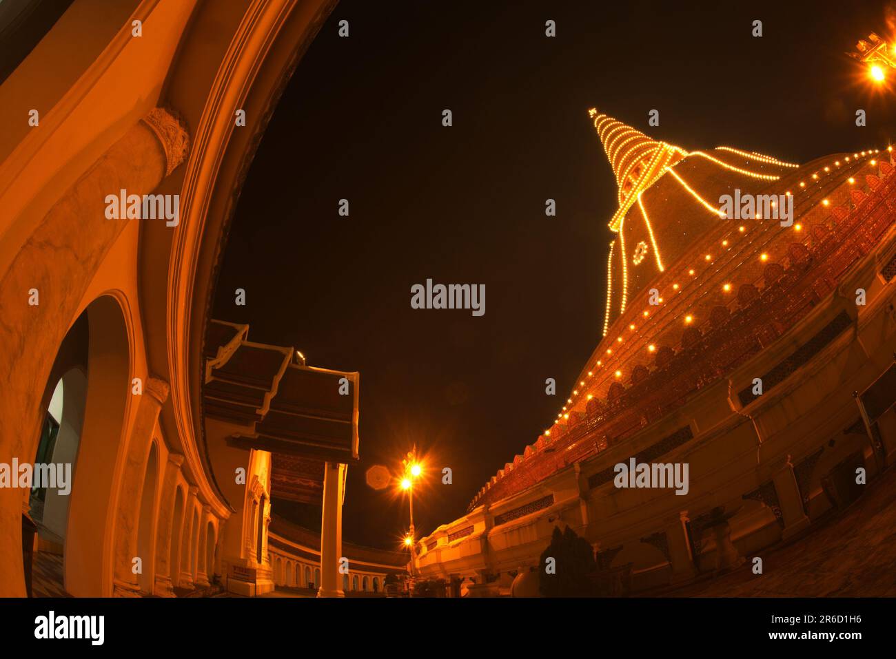 Colorful night lights at Wat Phra Pathom Chedi temple. The largest ...