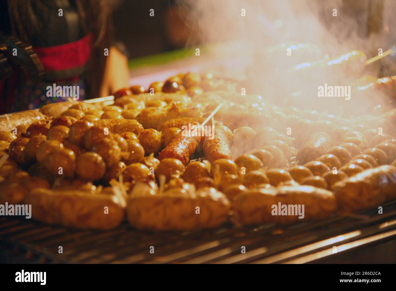 Grilled Thai sausage ,traditional Thai food spicy menu on fireplace in ...