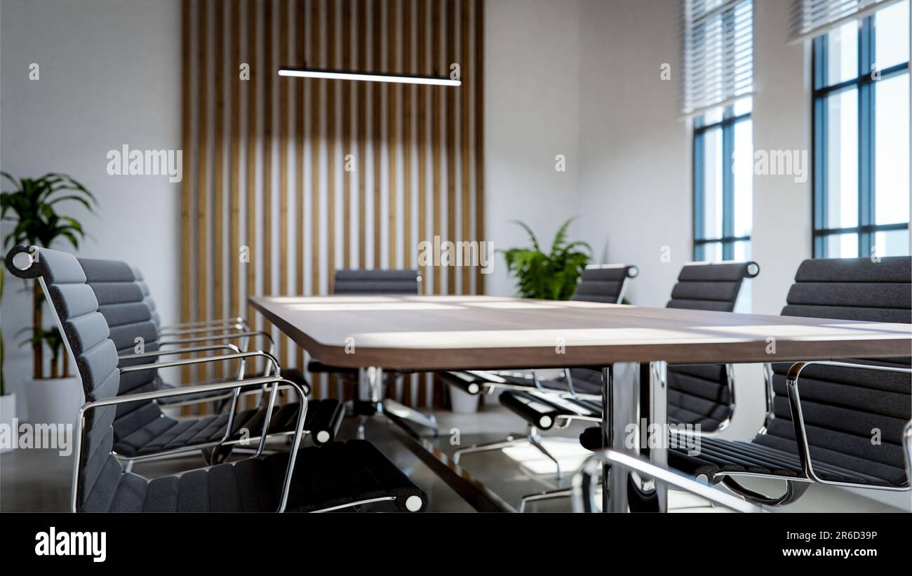 Modern office conference room interior with white walls. 3d rendering ...
