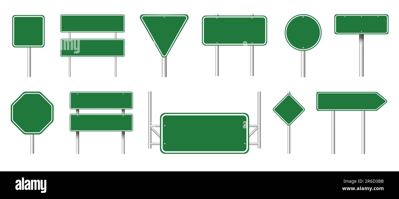 Different green blank road signs on white background, collage design ...