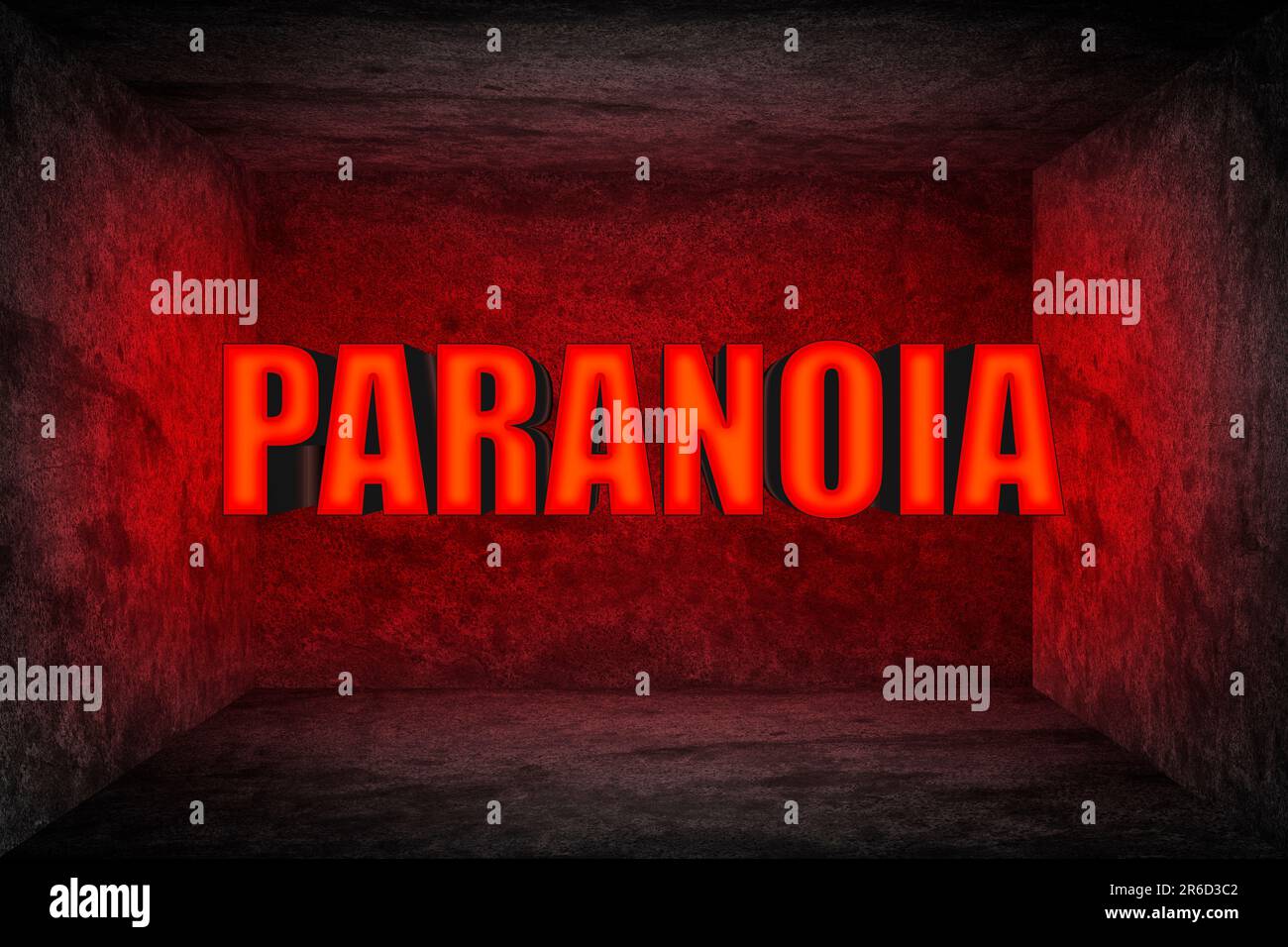 Mental disorder. Glowing word Paranoia in stone room Stock Photo - Alamy