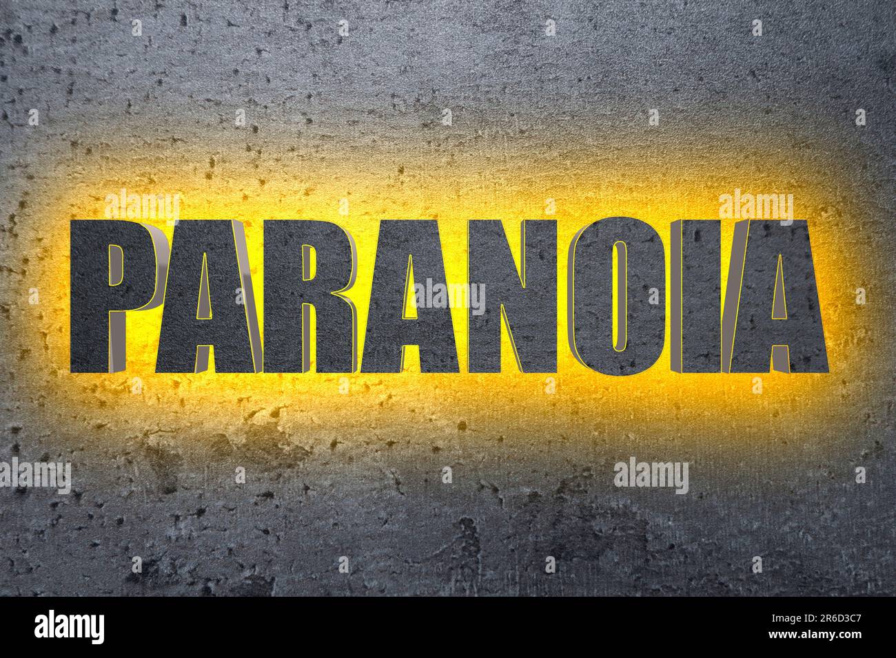 Mental disorder. Illuminated word Paranoia on grey stone background ...