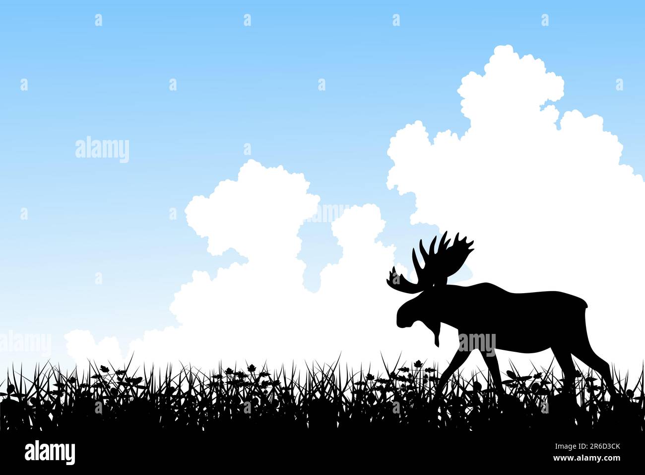 Editable vector illustration of a walking moose with sky Stock Vector ...