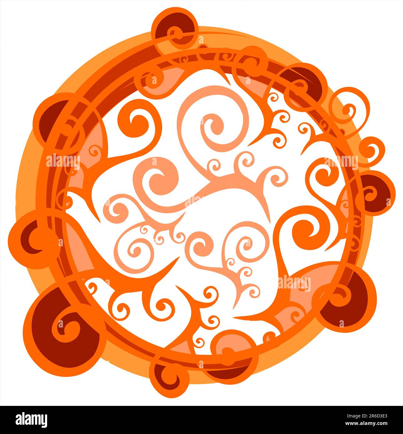 Light floral frame with orange ornate curls isolated on a white ...