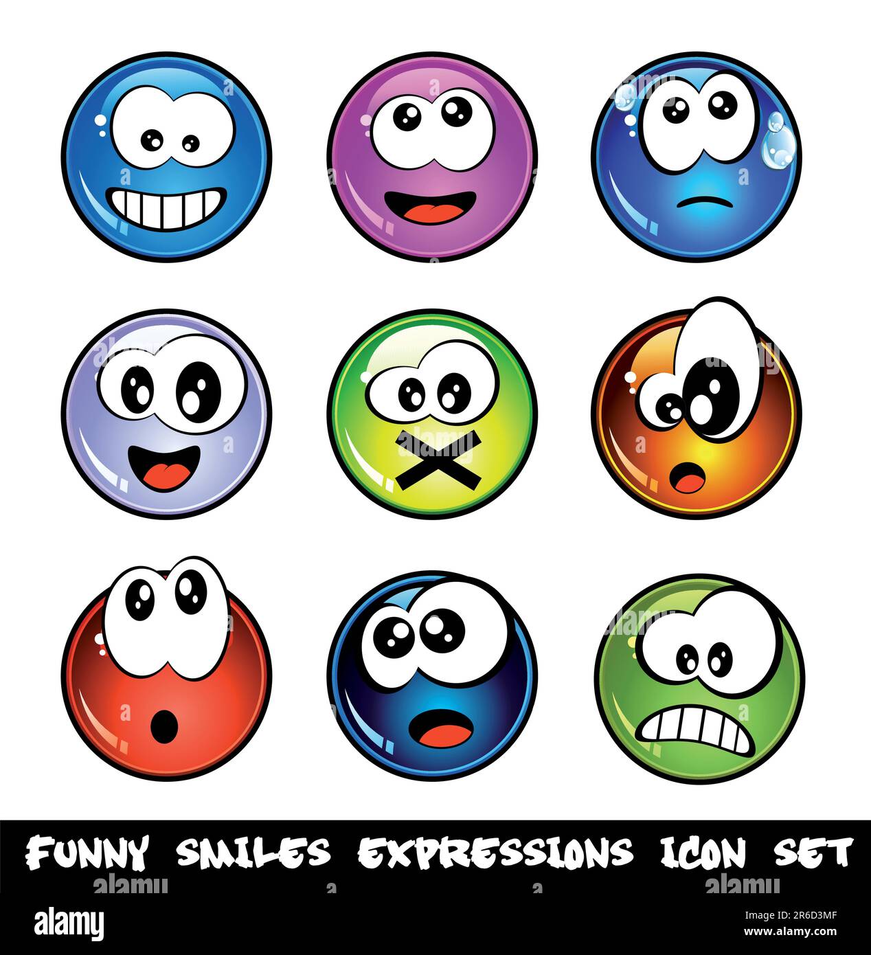 Colorful Set of Funny Smiles with different expressions Stock Vector ...