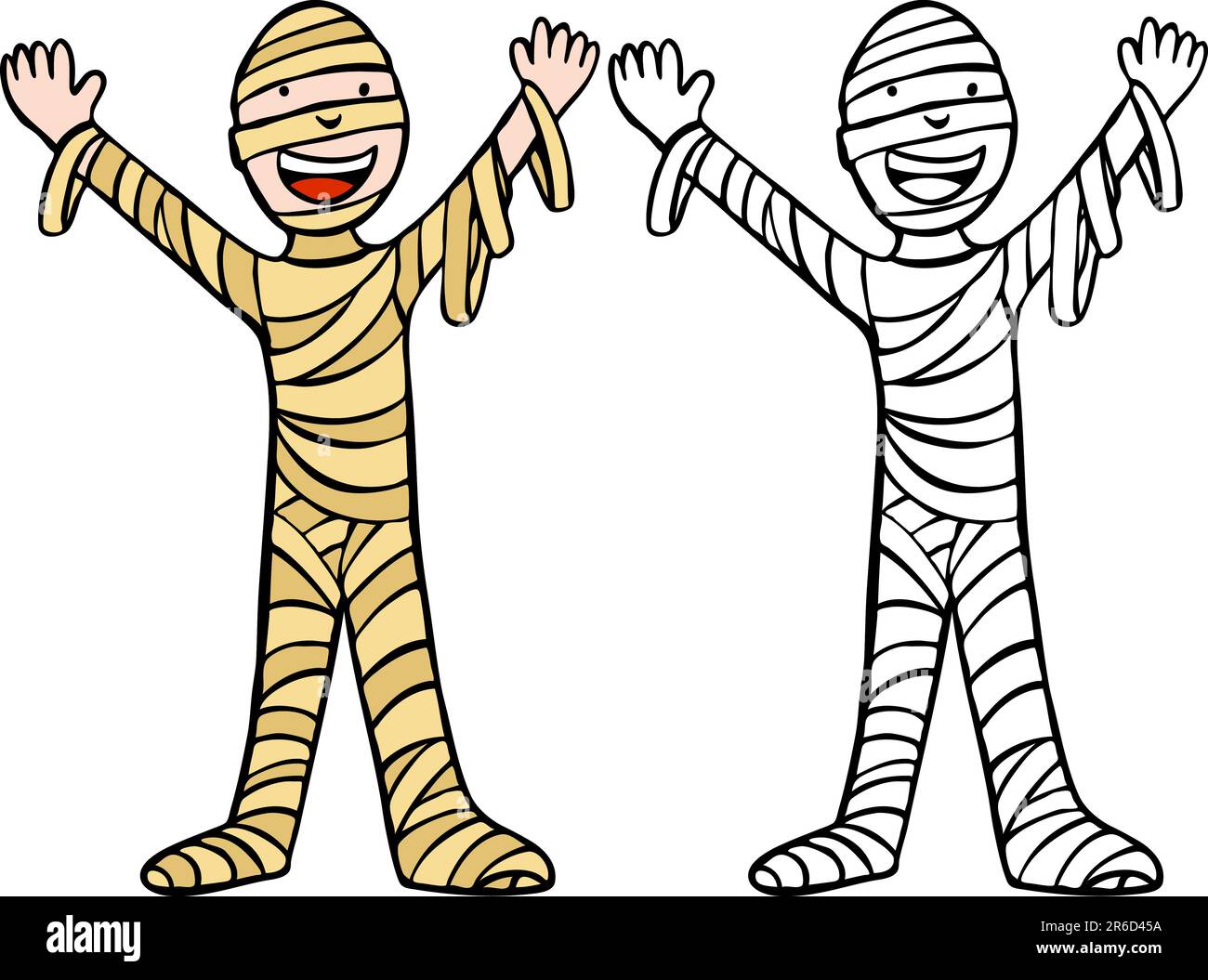 Cartoon image of a person dressed as a mummy - color and black/white ...