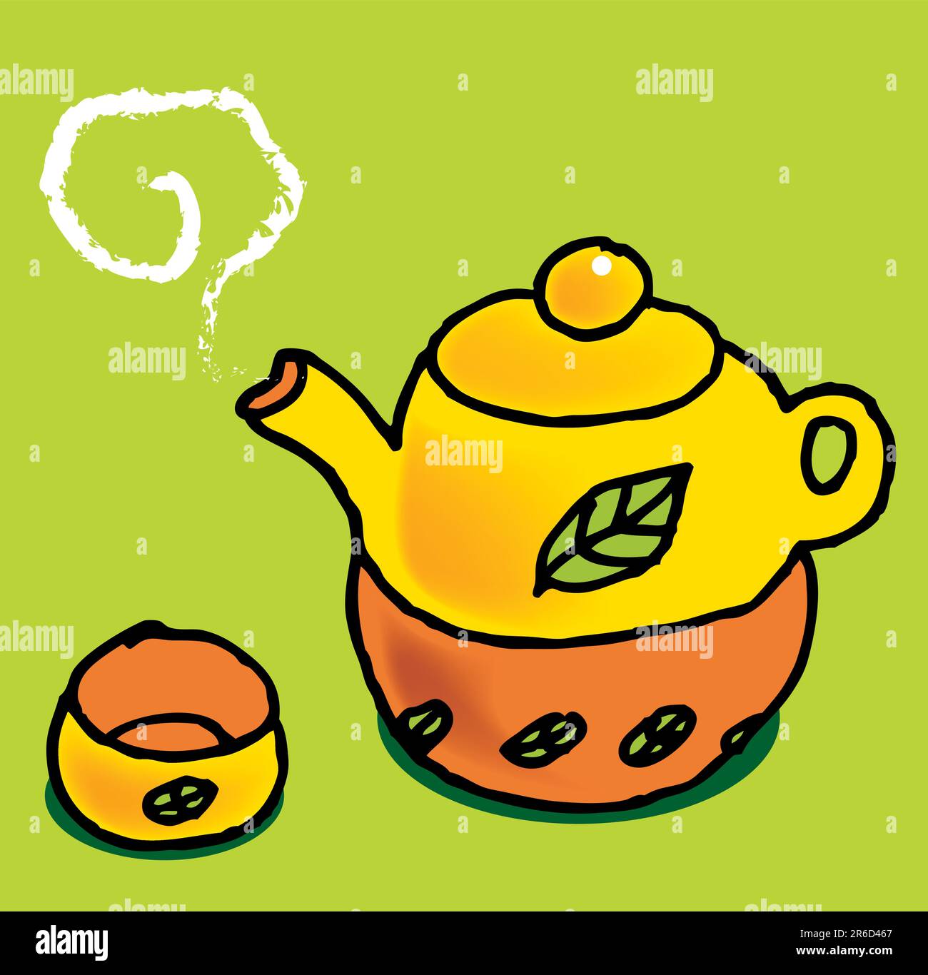 a vector, illustration for a tea set with leaf texture on it Stock ...