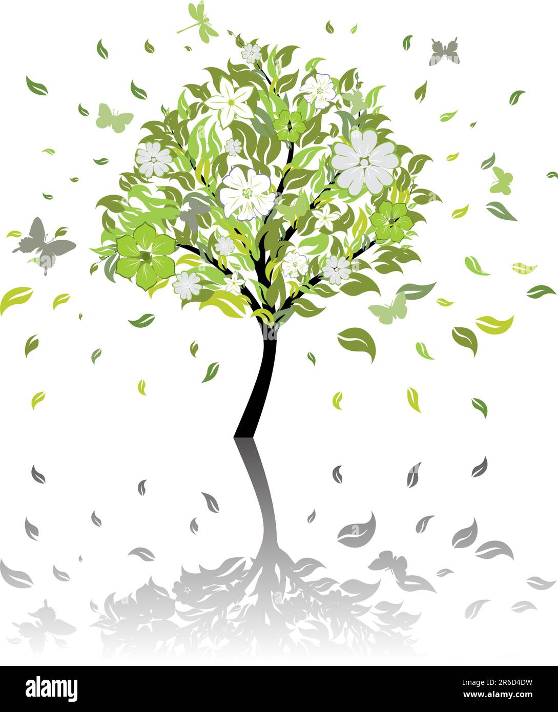 Beautiful summer tree with blossom flowers. Vector illustration Stock ...