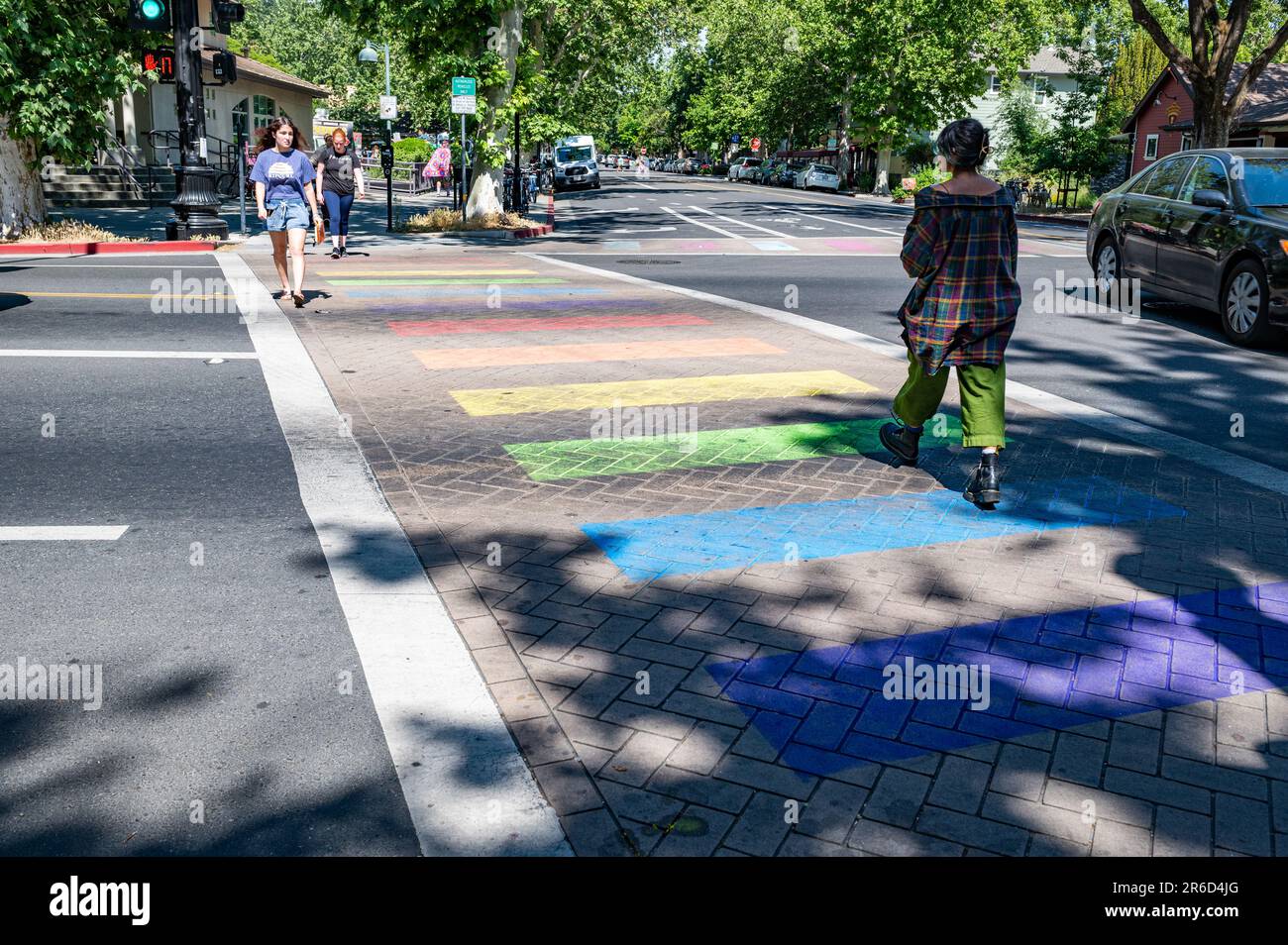Photo of a rainbow crosswalk in the downtown Davis area. Crosswalks in ...