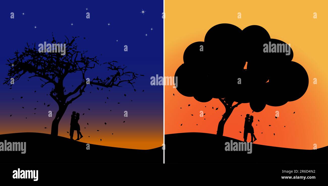 vector illustration of couple under the tree Stock Vector Image & Art ...