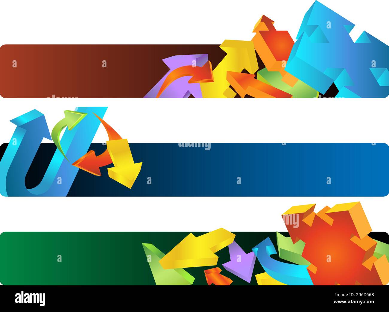 Set of three horizontal banners with colorful 3D arrows Stock Vector ...
