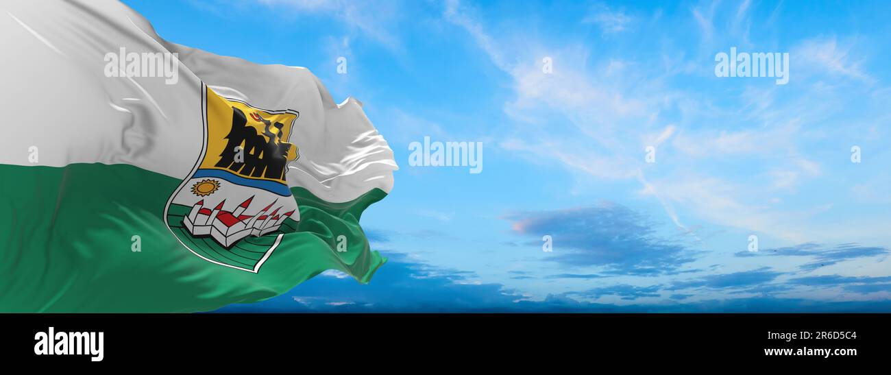 flag of German peoples Danube Swabians at cloudy sky background ...