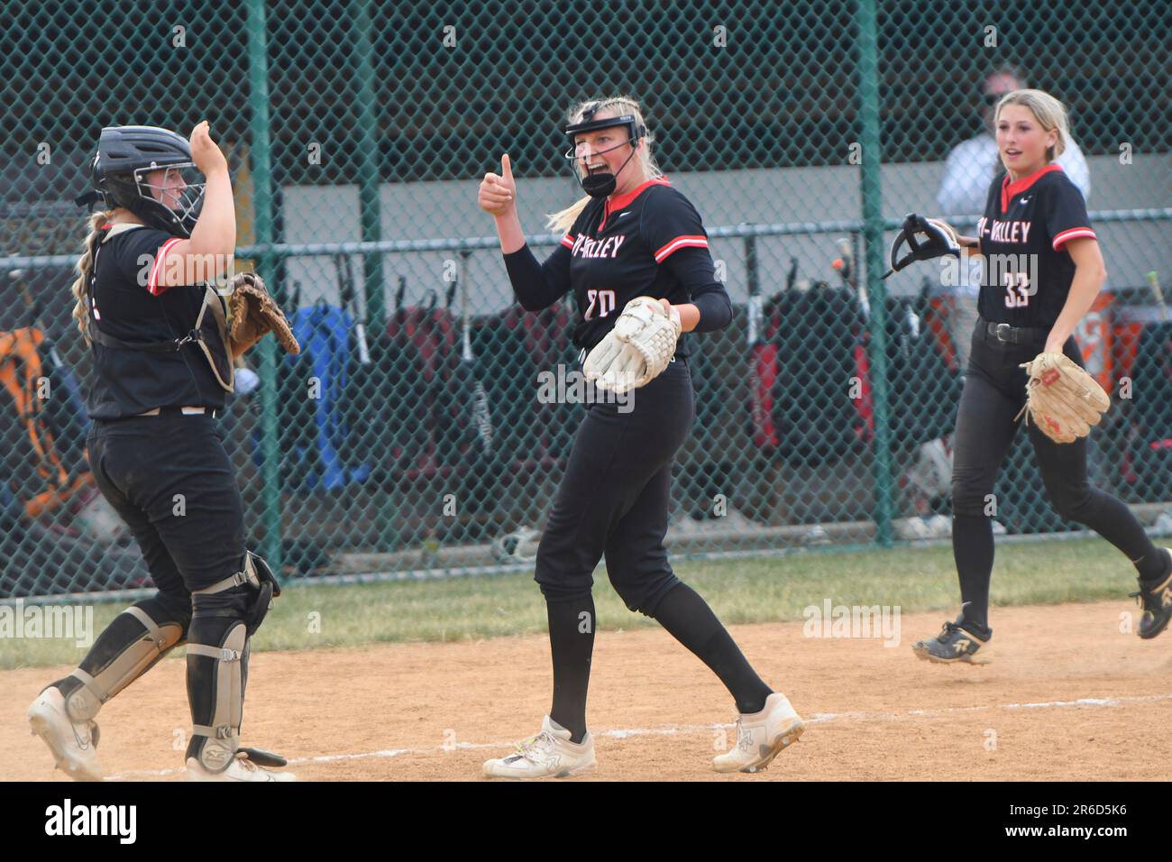Tri-Valley pitcher Emma Maurer reacts to the last out with catcher ...