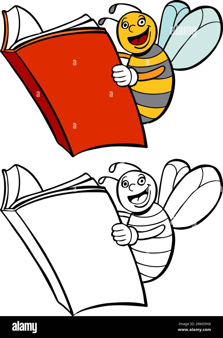 A smart bee reading a book - both color and black / white versions ...