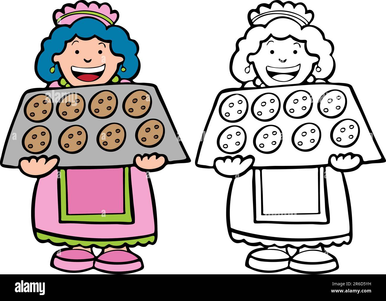 Cartoon image of a lady serving cookies - color and black / white ...