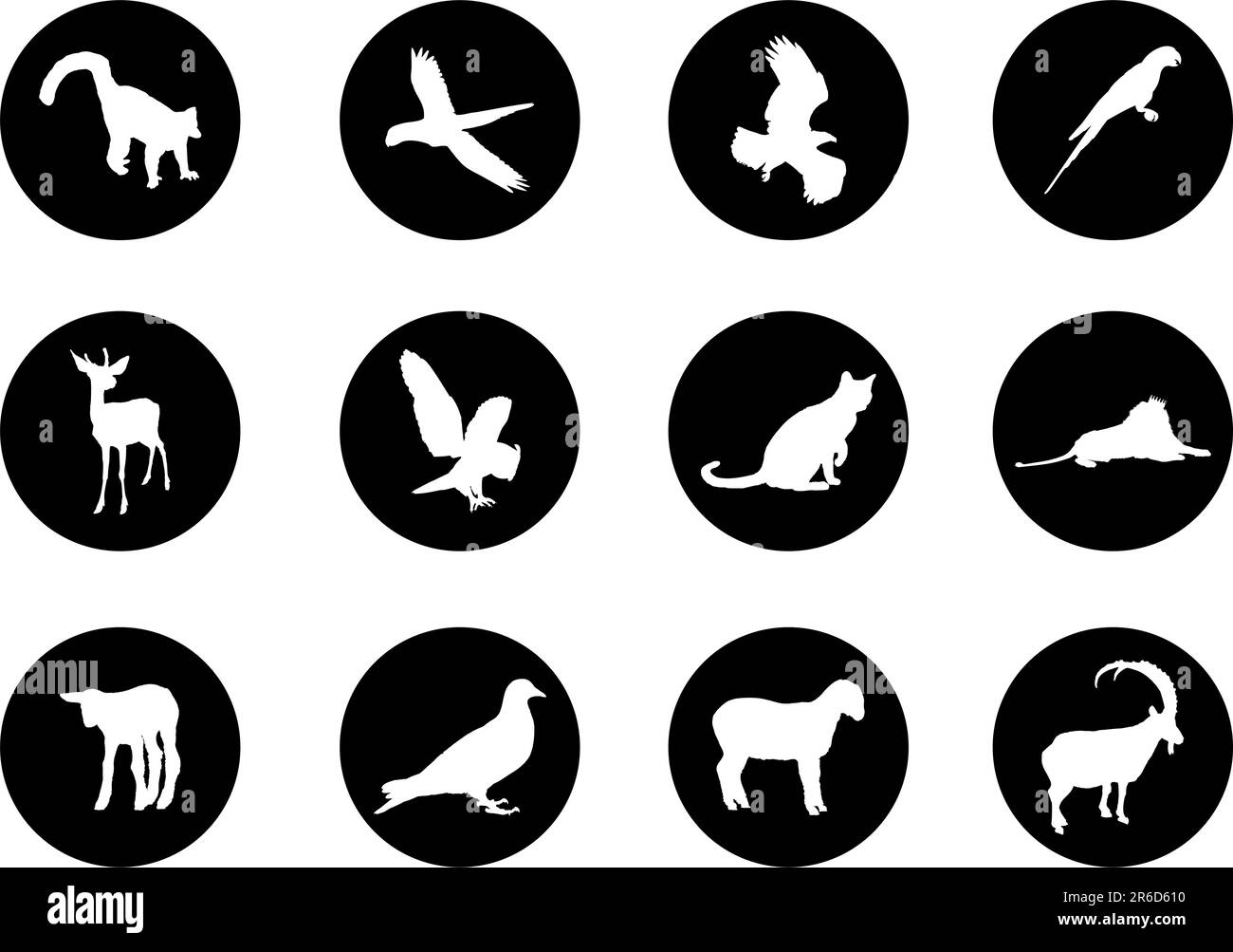 Animals. Set of 12 round vector buttons for web Stock Vector Image ...